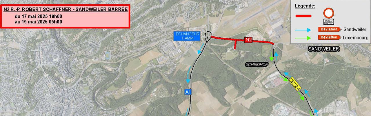 N2: Barrage entre le rond-point Schaffner et le rond-point Sandweiler ...